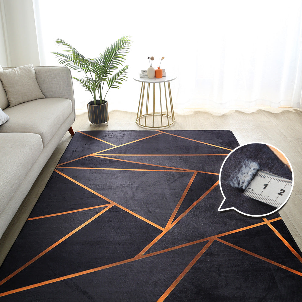 Anti Skid Rugs Heavy Geometric Gold & Black Triangle Non-Slip Carpet f ...